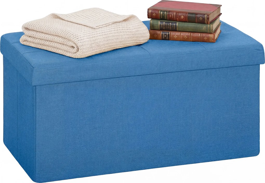 HOMCOM úložný puf, skládací úložná lavice 84 L 76x38x38 cm potah z umělého lnu světle modrý
