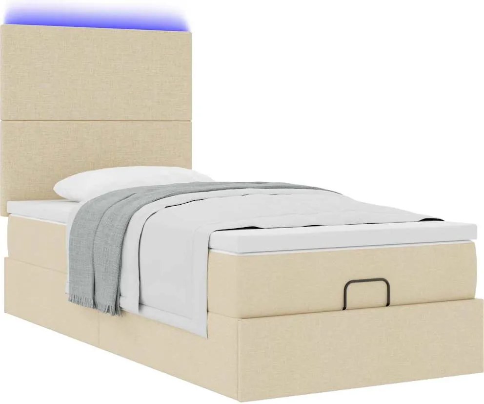 Osmanská postel s matrací & LEDs krémová 90x200 cm látka 3313897