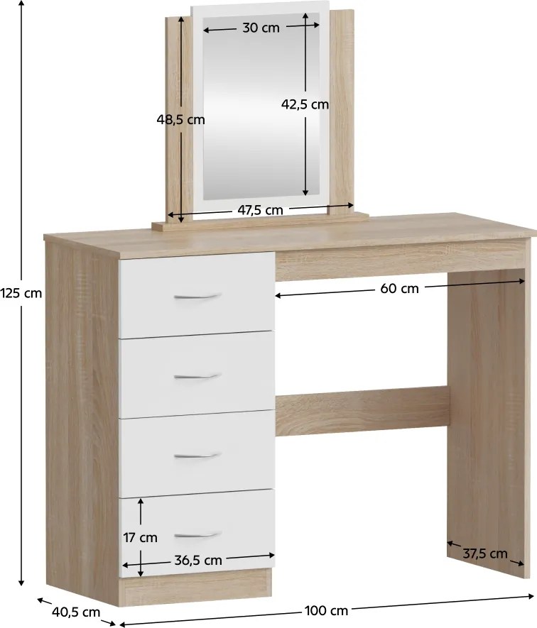 Kondela Toaletní stolek, dub sonoma/bílá, KLEVIS