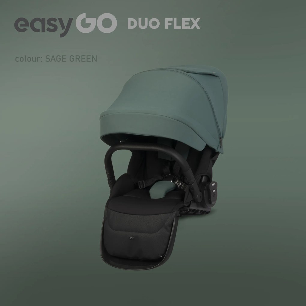 Sourozenecký kočárek EasyGo Duoflex Sage Green, 2 sportovní části, 1 hluboká vanička
