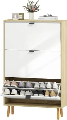 HOMCOM Slim moderní skříňka na boty se 3 sklápěcími zásuvkami pro 24 párů bot, 80x24x127 cm, lesklá bílá