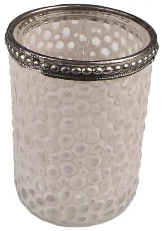 Béžový skleněný svícen na čajovou svíčku se zdobným okrajem – 9x10 cm
