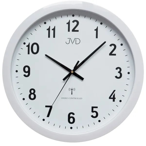 Bílé kulaté rádiem řízené velké hodiny JVD RH652 - průměr 40cm