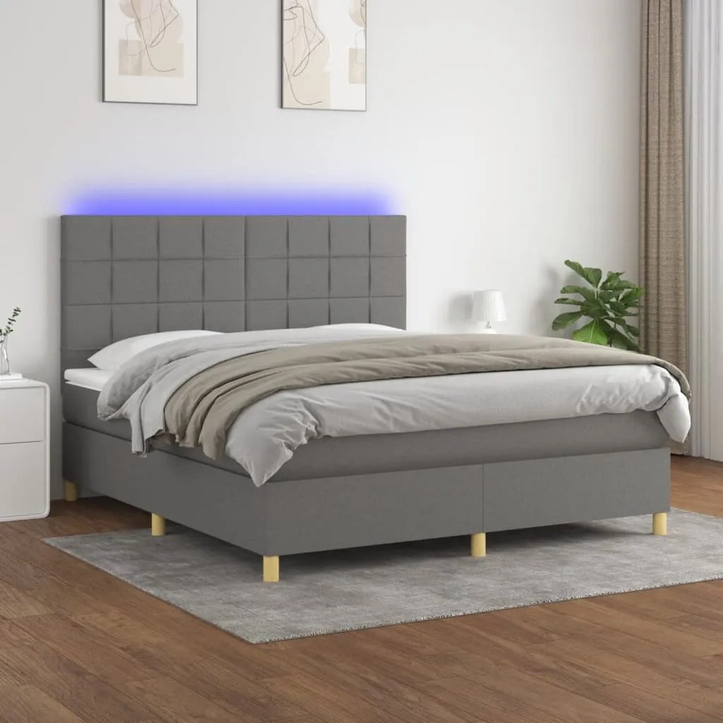 Box spring postel s matrací a LED tmavě šedá 160x200 cm textil,  3135446