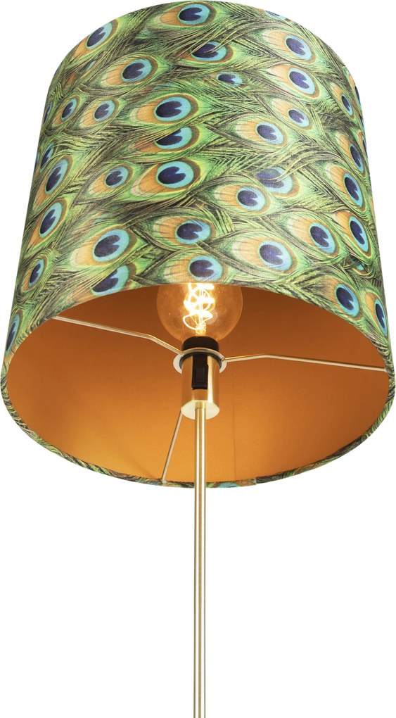 Stojací lampa zlatá/mosazná s sametovým stínítkem Peacock 40/40 cm - Parte