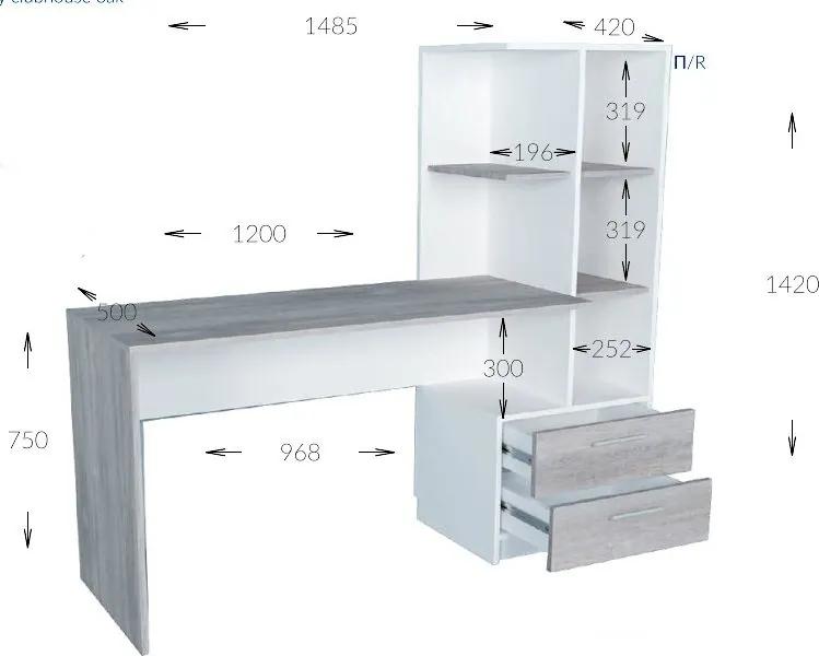 Casarredo - Komfort nábytek Pracovní stůl SHIMI s regálem pravý, bílá/šedá