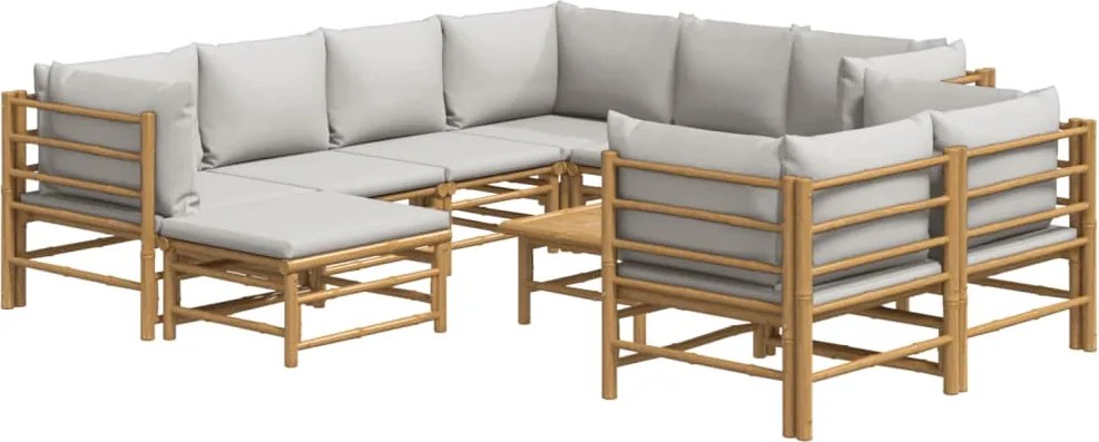 10dílná zahradní sedací souprava světle šedé podušky bambus 3155096