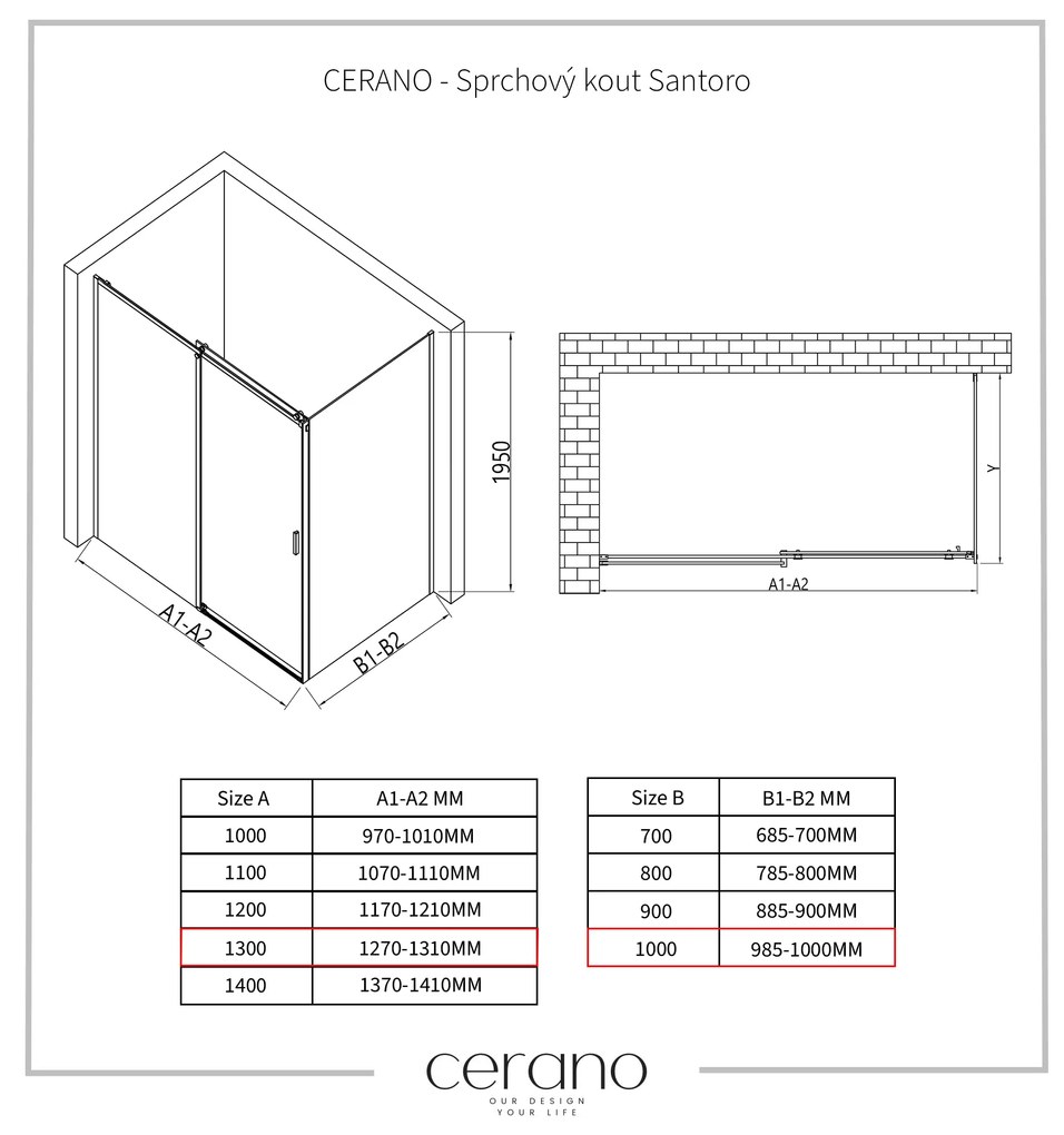 CERANO - Sprchový kout Santoro L/P - chrom, transparentní sklo - 130x100 cm - posuvný