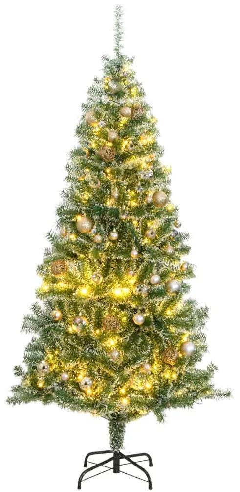 vidaXL Umělý vánoční stromek s 300 LED a sadou koulí zasněžený 180 cm