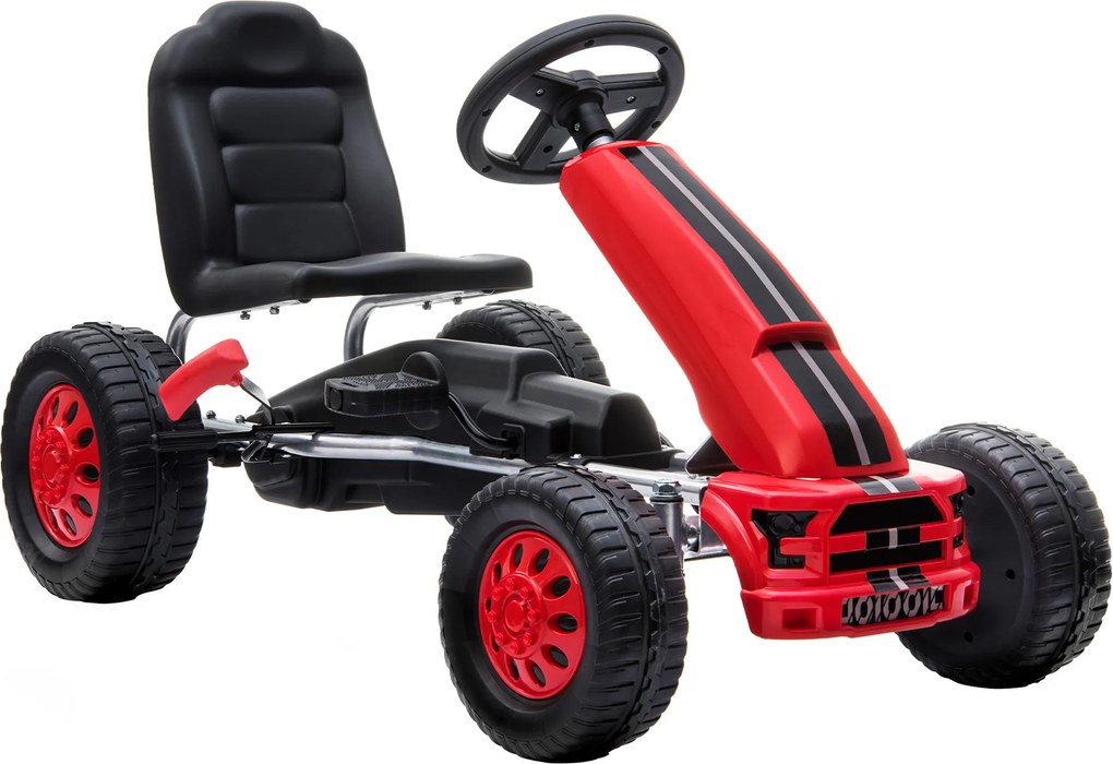 AIYAPLAY Go-Kart pro děti od 3 let s nastavitelným sedadlem, volantem, ruční brzdou, hliníkovým a ocelovým rámem, nosnost 30 kg, červený