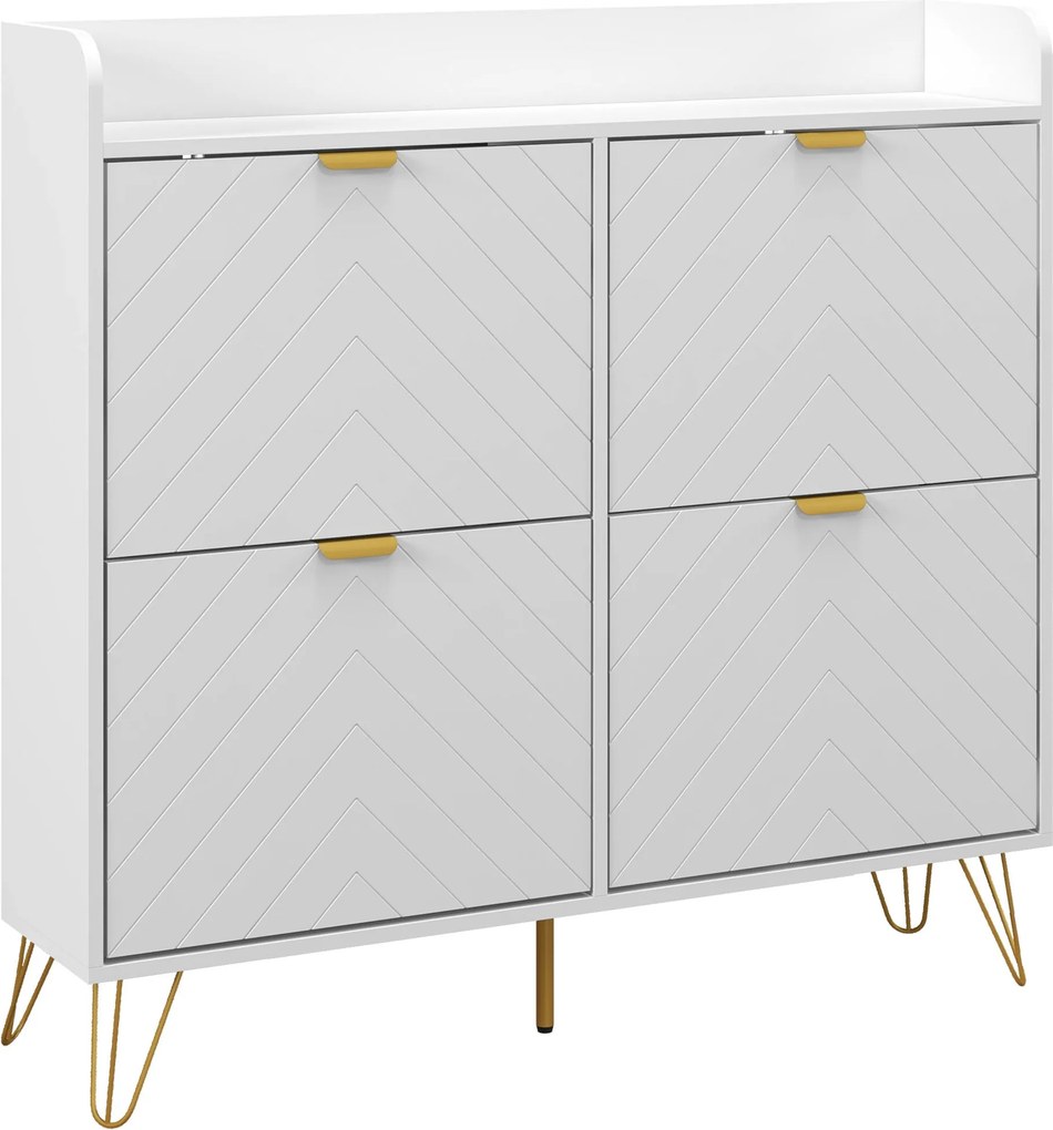 HOMCOM Skříň na boty se 4 zásuvkami, Úložná skříň na boty s nastavitelnou policí, Vysoká kapacita pro předsíň, Vstup, 106 x 24 x 102 cm, Bílá