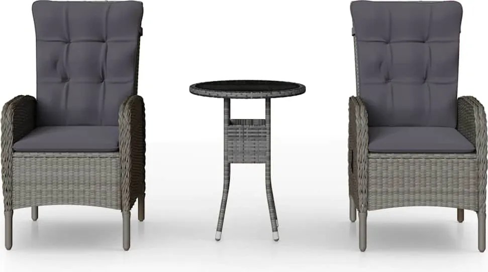 3dílný zahradní bistro set polyratan šedý 3058542