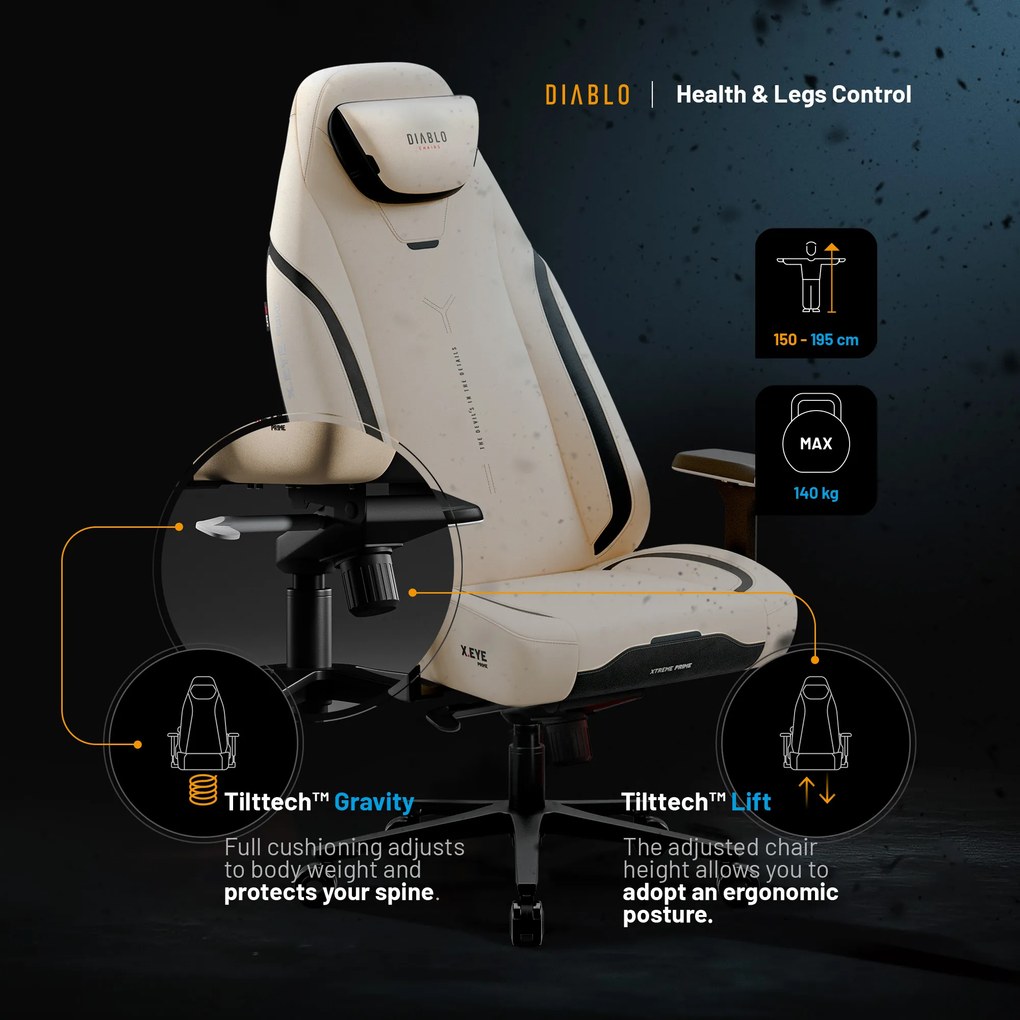 Herní křeslo Normal Size, béžový-černý: Diablo X-Eye Prime Desert Storm