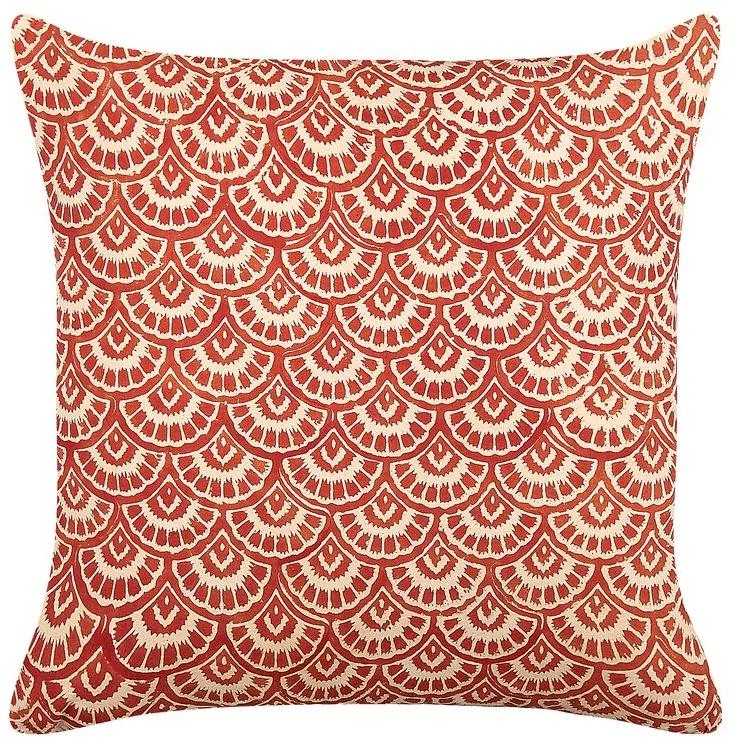 Bavlněný polštář geometrický vzor 45 x 45 cm červený RHUS Beliani