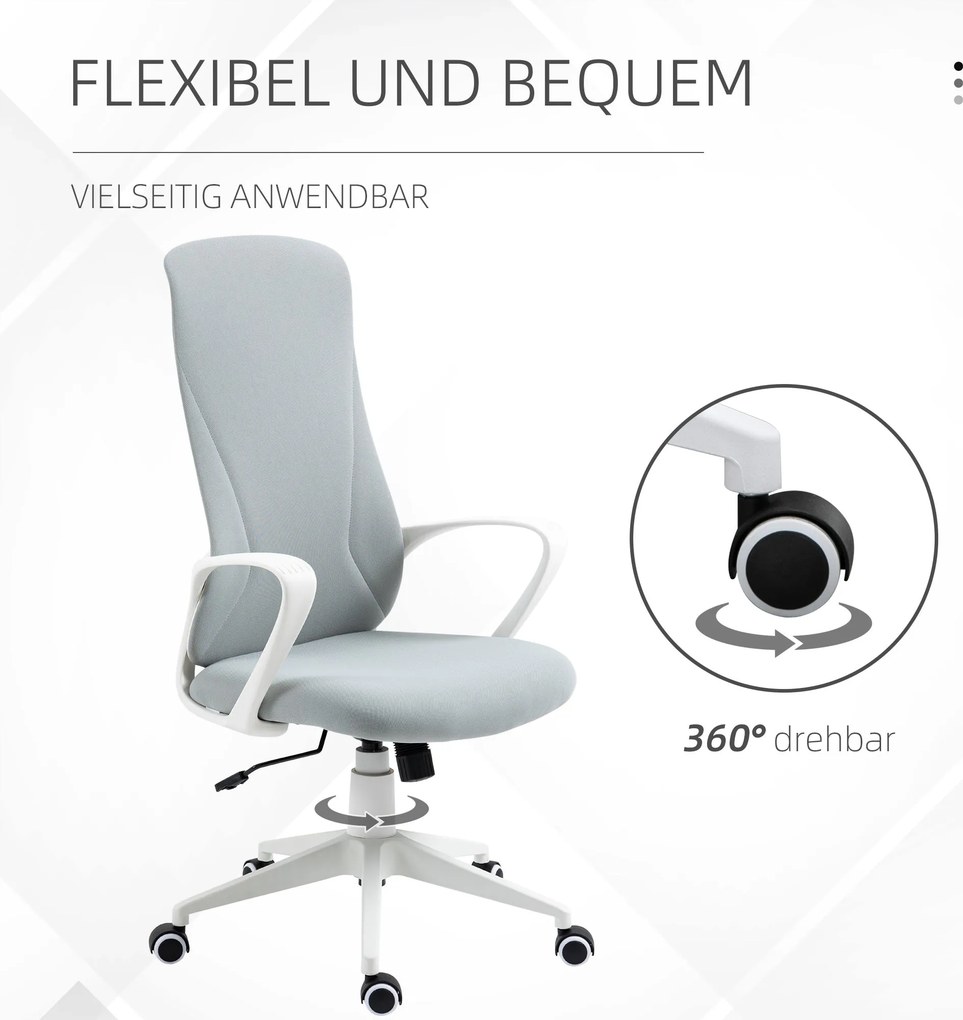 Kancelářská židle Vinsetto s funkcí naklápění, výškově nastavitelná, ergonomická počítačová židle, otočná PC židle pro domácí kancelář, pružná látka,…
