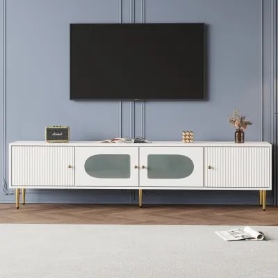 Aosom Elegantní TV skříňka se zlatými nohami a úchyty, 2 dveře, tiché panty, bílá