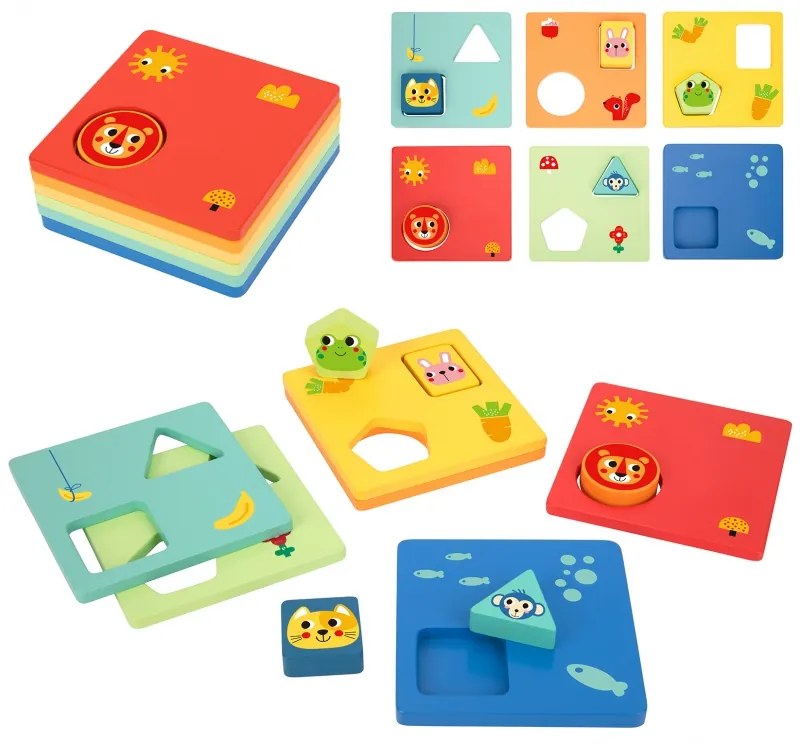 Tooky Toy Montessori Puzzle Zvířecí tvary a barvy