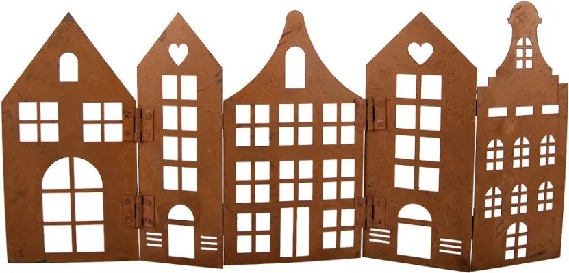Rustikální rezavá dekorace vesnička domky Candle Rust - 45*1*21 cm