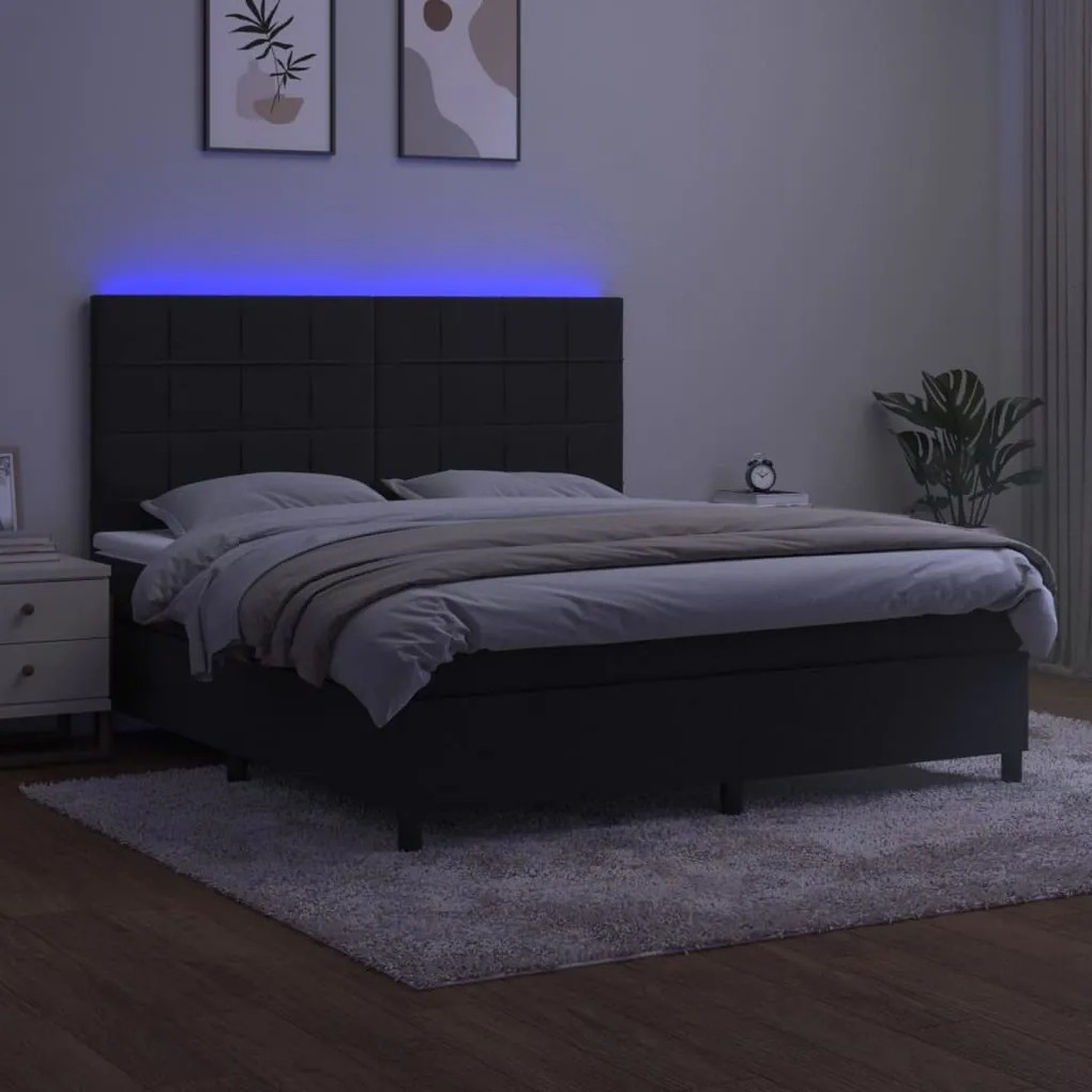 Box spring postel s matrací a LED černá 160x200 cm samet 3136133