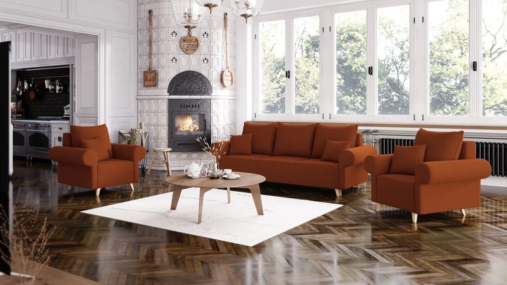 Sedací souprava ESTELA 3+1+1 oranžová - CORD 205.11