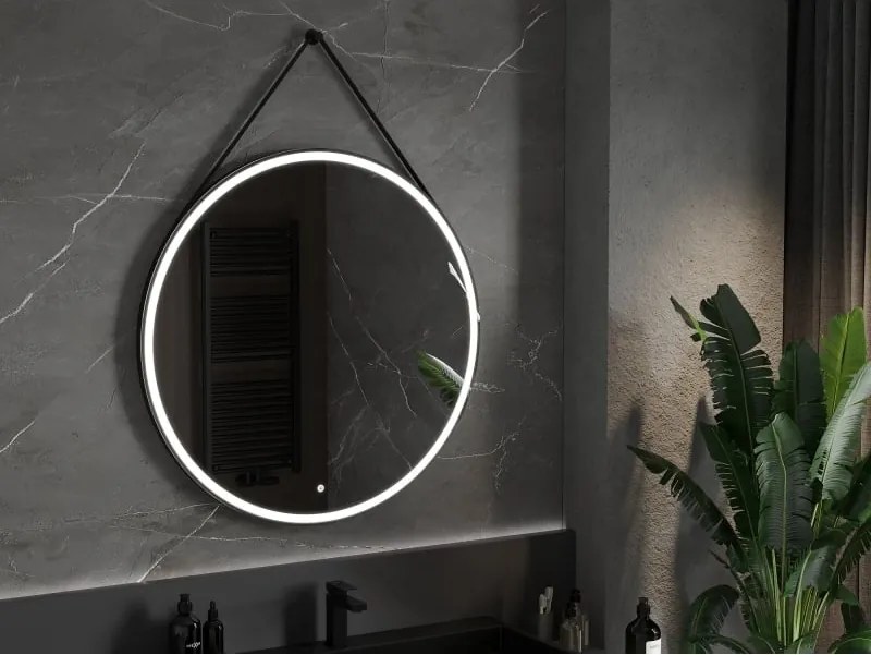 Mexen Reni koupelnové zrcadlo osvětlené, kulaté 100 cm, LED 6000K, antifog, černý rám - 9812-100-100-611-70