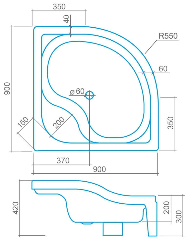 Roltechnik Outlet Polohluboká samonosná čtvrtkruhová sprchová vanička SEMIDEEP NEO Varianta: rozměry: 80x80 cm - (SEMIDEEP_NEO-80x80 - 8000197)