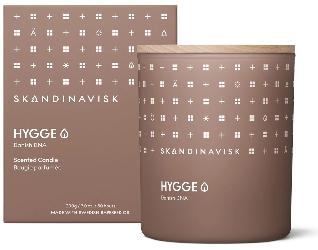 SKANDINAVISK Vonná svíčka HYGGE (útulno) 200 g, hnědá barva, sklo, dřevo, vosk