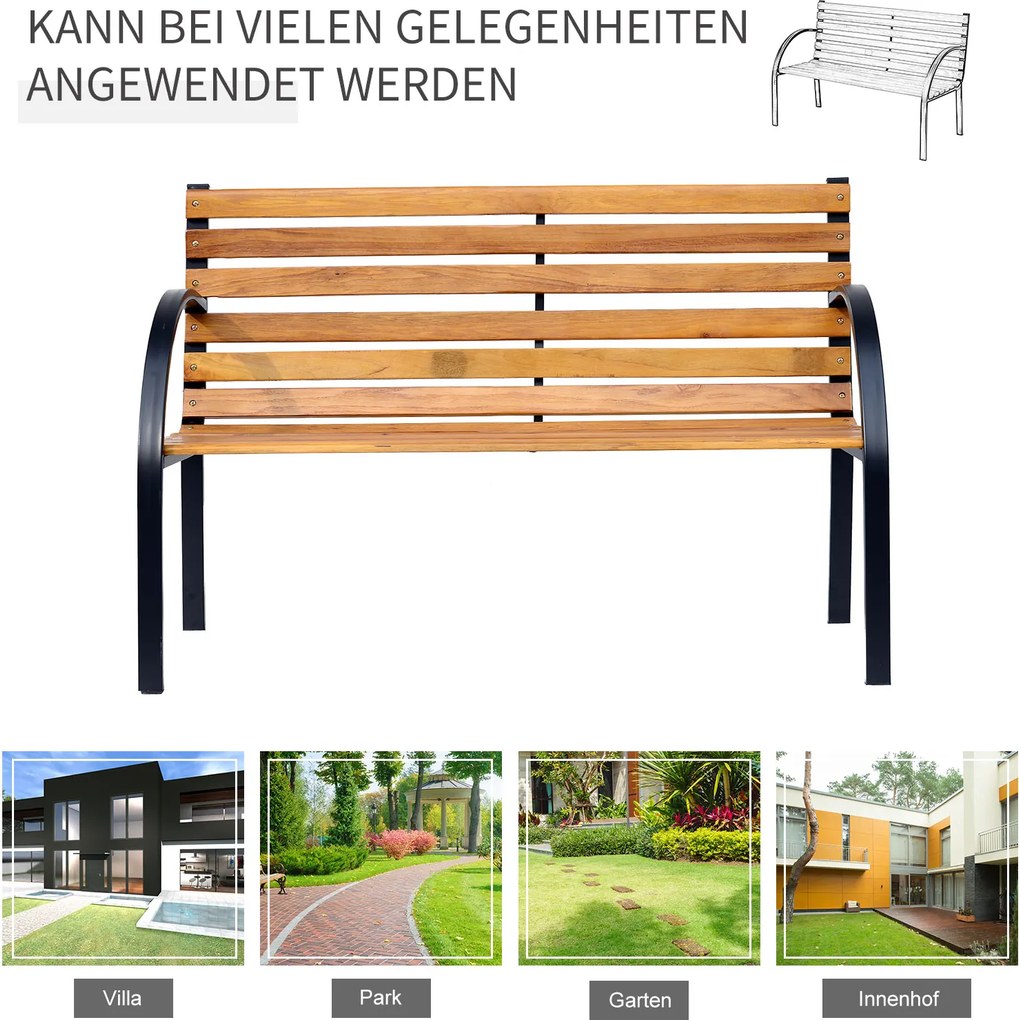 Zahradní lavička Outsunny 2místná lavička z oceli a borovicového dřeva, přírodní vzhled, Š122 x D60 x V83 cm, ideální na zahradu a terasu