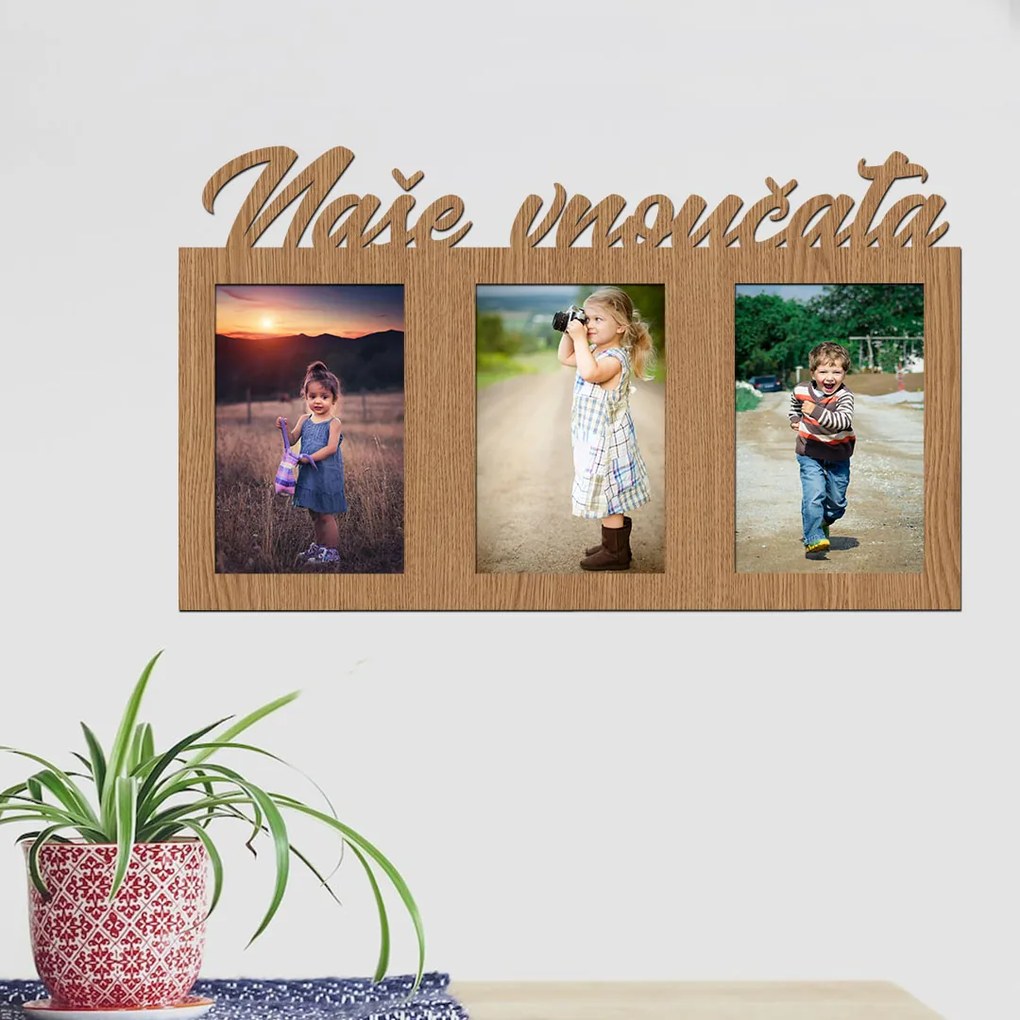 dřevo života Dřevěný fotorámeček Naše vnoučata Zvolte barvu dekoru: Dub zlatý, Zvolte velikost fotografie (cm): 10x15, Počet fotorámečků: 5