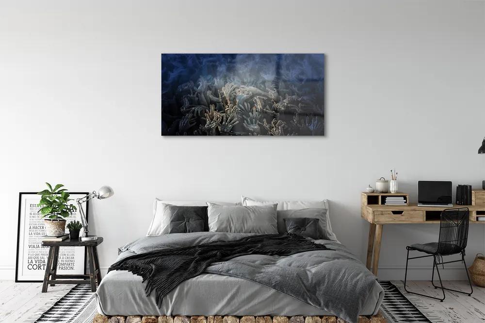 akrylový obraz Hands modré světlo 125x50 cm