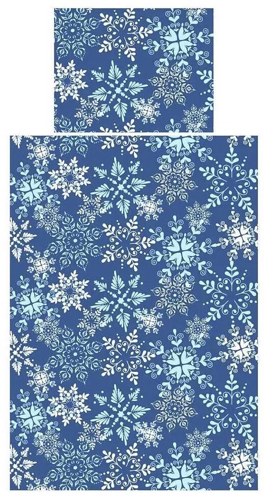 DADKA VRACOV Povlečení krep Snowflakes šedomodré 200x200, 2x70x90 cm