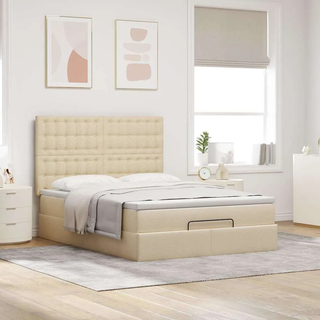 Osmanský rám postele s matrací krémově 140x200cm textil 3314181