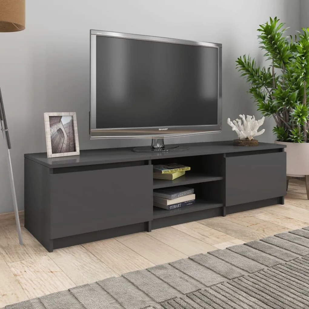 800656 vidaXL TV stolek šedý s vysokým leskem 140 x 40 x 35,5 cm dřevotříska