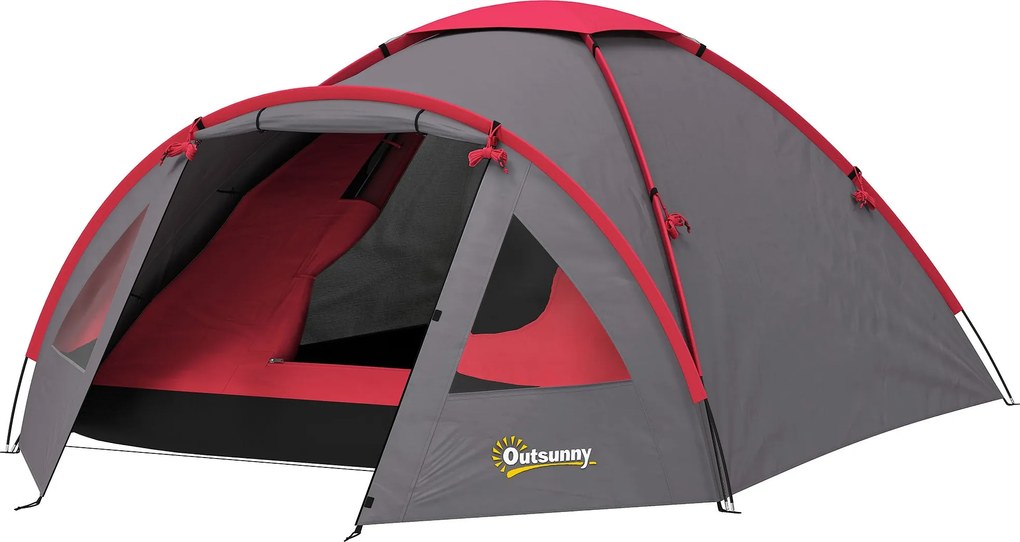 Outsunny Stan pro 3 Osoby - Lehké, Stabilní, Voděodolné s UV 50+ - Kupolový Stan s Okny a Dveřmi, Rodinný Stan s Vodním Sloupem 2000mm pro Kempování,