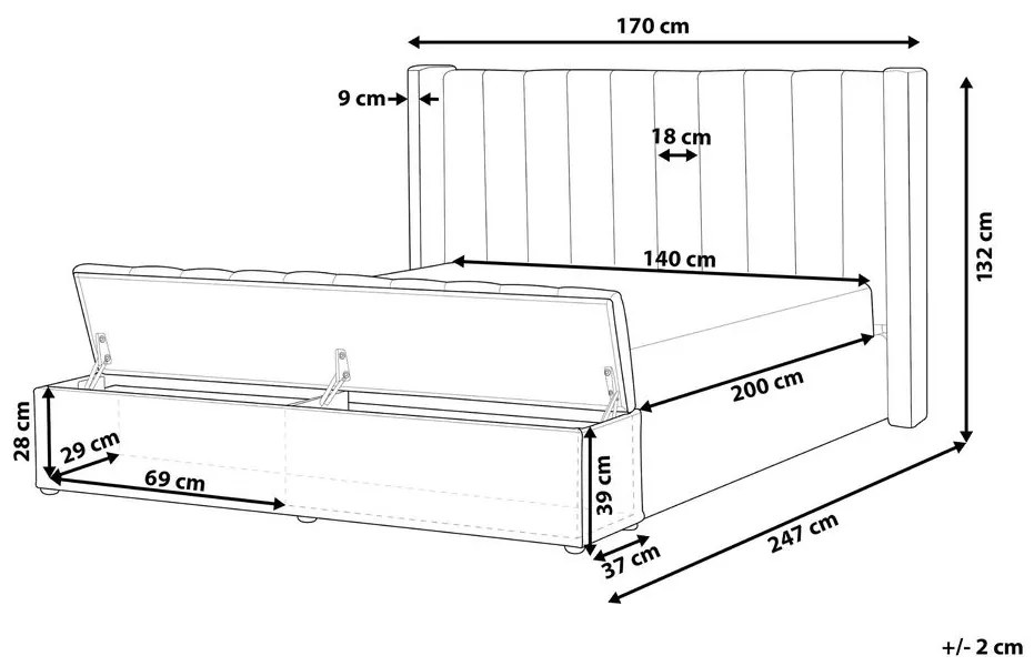 Sametová postel s lavičkou 140 x 200 cm fialová NOYERS Beliani