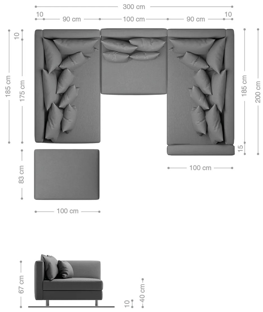 DELIFE Pohovka ve tvaru "U" Clovis černá modulová pohovka taburet područka