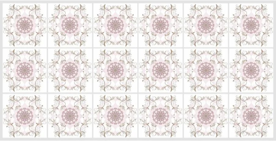 Obkladové panely 3D PVC TP10016508, rozměr 960 x 480 mm, mozaika s růžovými ornamenty, GRACE