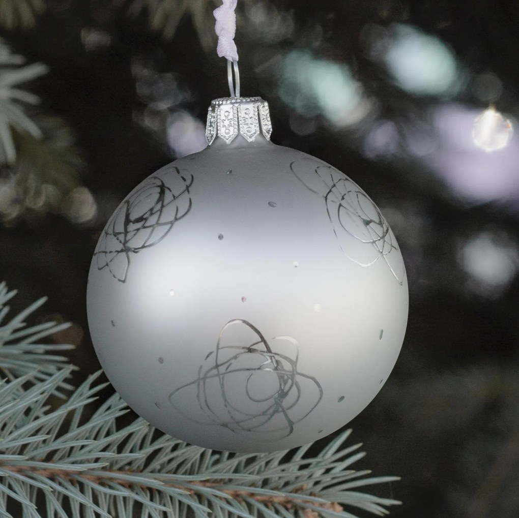 GLASSOR Vánoční baňka Rose Matt grey - 8 cm, šedá barva, stříbrná barva, sklo