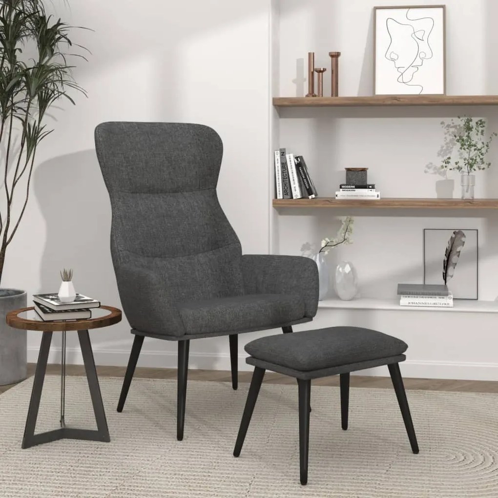 Relaxační křeslo se stoličkou tmavě šedé textil 3097430