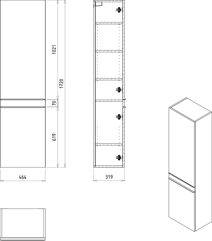 Sapho Sapho, SITIA skříňka vysoká 46,7x172x32cm, 2x dvířka, levá/pravá, borovice rustik, SI450-1616