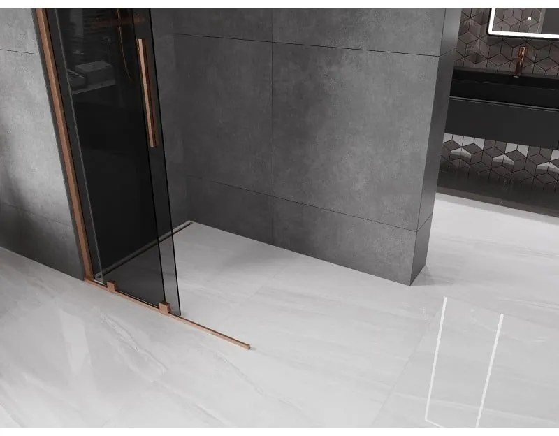 Mexen Velar, sprchová zástěna s posuvnými dveřmi Walk-in 70 x 200 cm, 8mm šedé sklo, měděná matná, 871-070-000-43-65