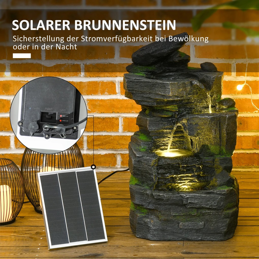 Venkovní solární fontána Outsunny s LED diodami, 34 x 28 x 57 cm, odolná proti povětrnostním vlivům, šetrná k životnímu prostředí, 4 úrovně, účinná c…