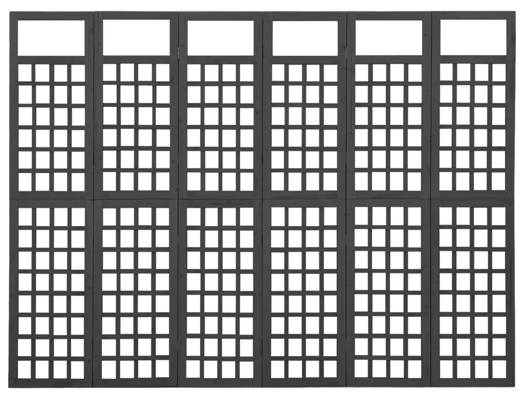 vidaXL Marketos 6dílná dělicí stěna / treláž masivní jedle černá 242,5 x 180 cm