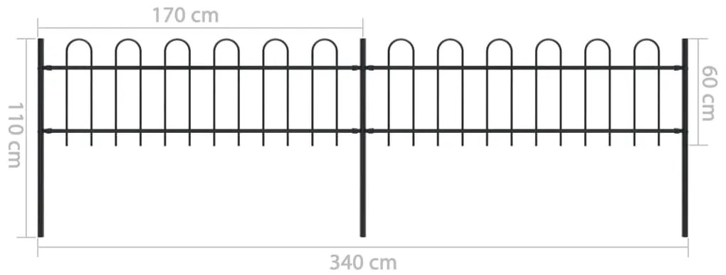 vidaXL Marketos Zahradní plot s obloukem nahoře ocelový 359 x 60 cm černý