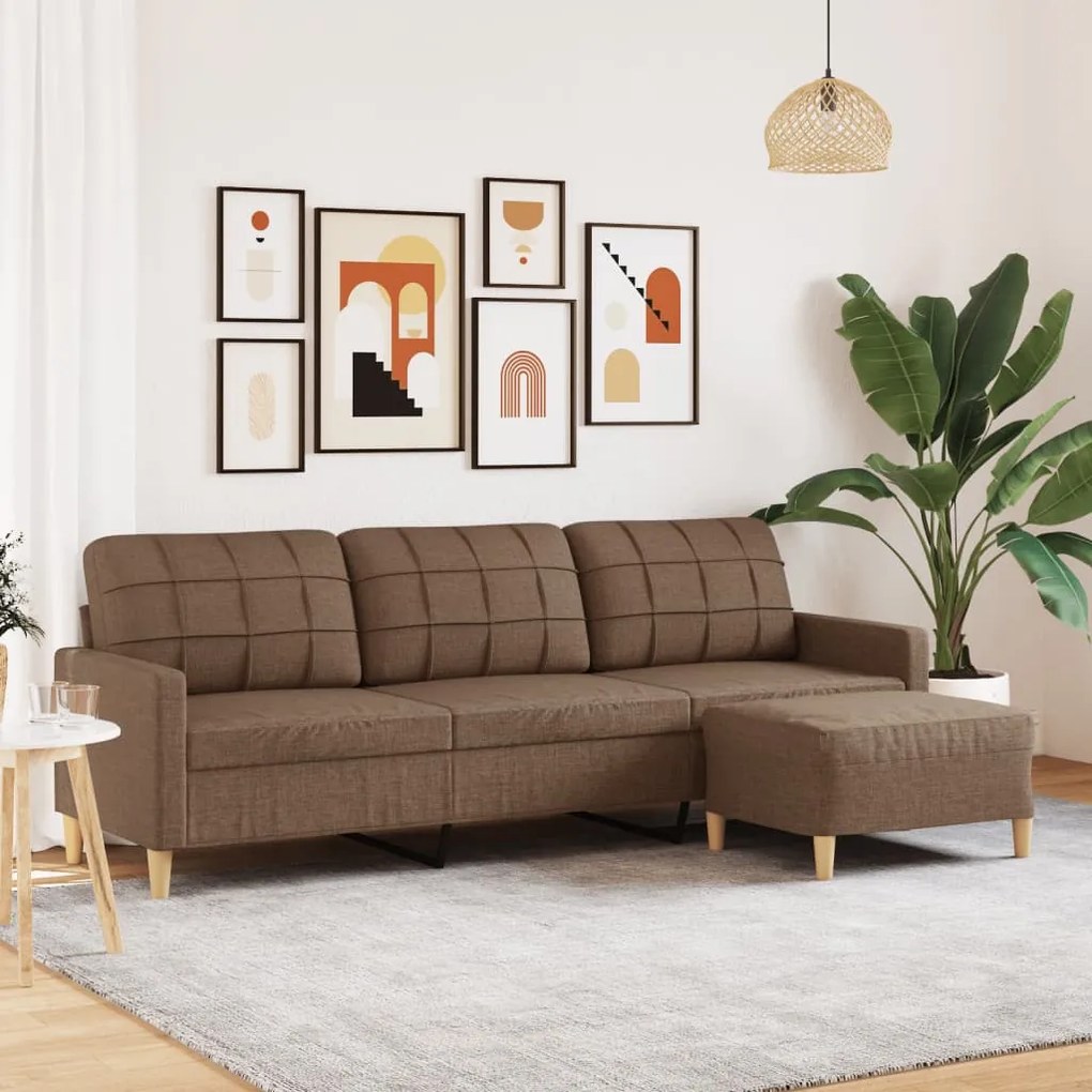 3místná pohovka s podnožkou hnědá 210 cm textil 3278252