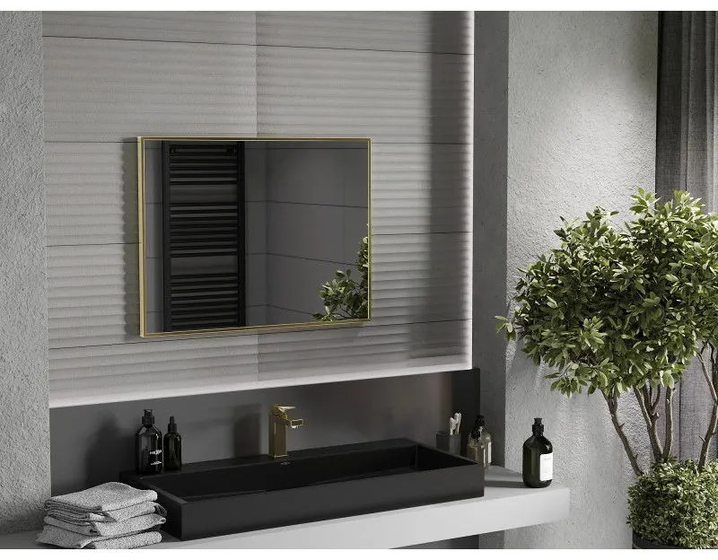 Mexen Loft, obdélníkové koupelnové zrcadlo 80 x 60 cm, barva rámu zlatá lesklá, 9852-080-060-000-50
