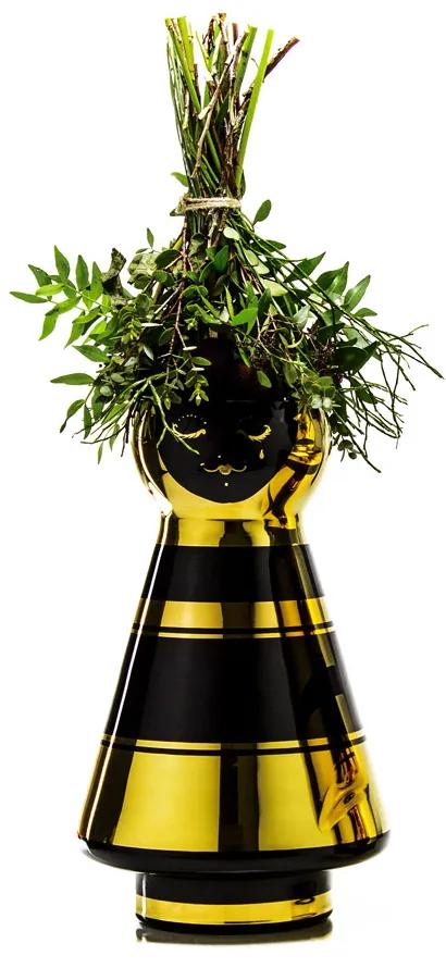 Váza, Nádoba Illa/Ona z design studia LLEV, černé sklo ručně malované zlatem