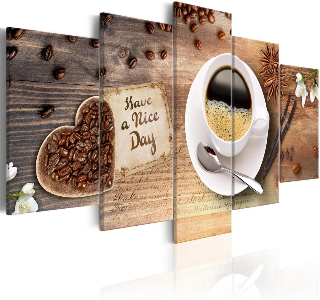 Pětidílný obraz šálek kávy + háčky a hřebíčky ZDARMA Velikost (šířka x výška): 220x110 cm