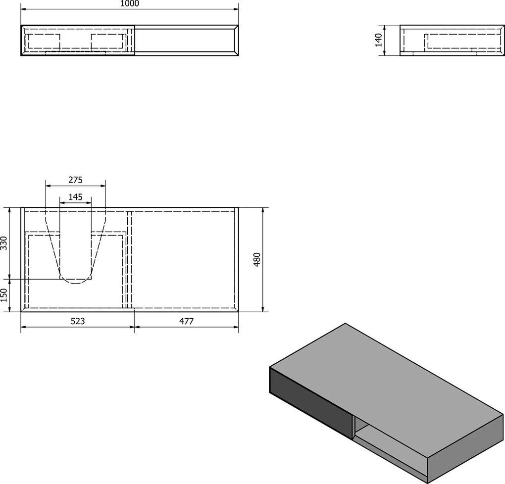Sapho MORIAN umyvadlová skříňka 100x14x48cm, dub černý, levá MR125