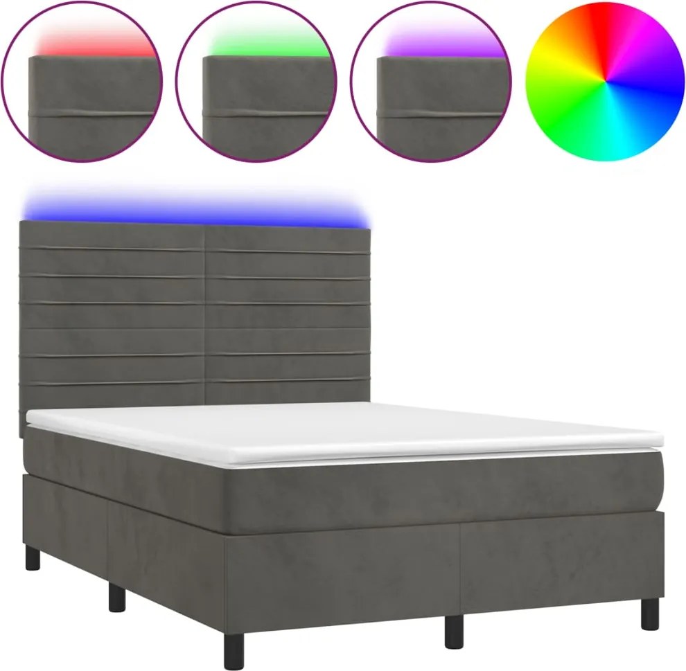 Box spring postel s matrací a LED tmavě šedá 140x200 cm samet 3136186